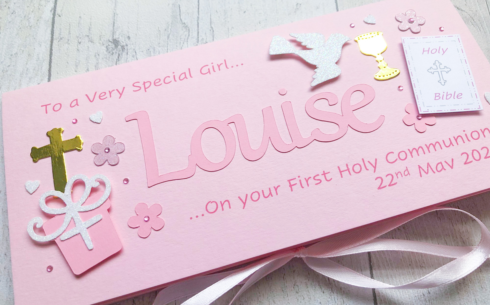 Communion name card for girls | First Hand Cards